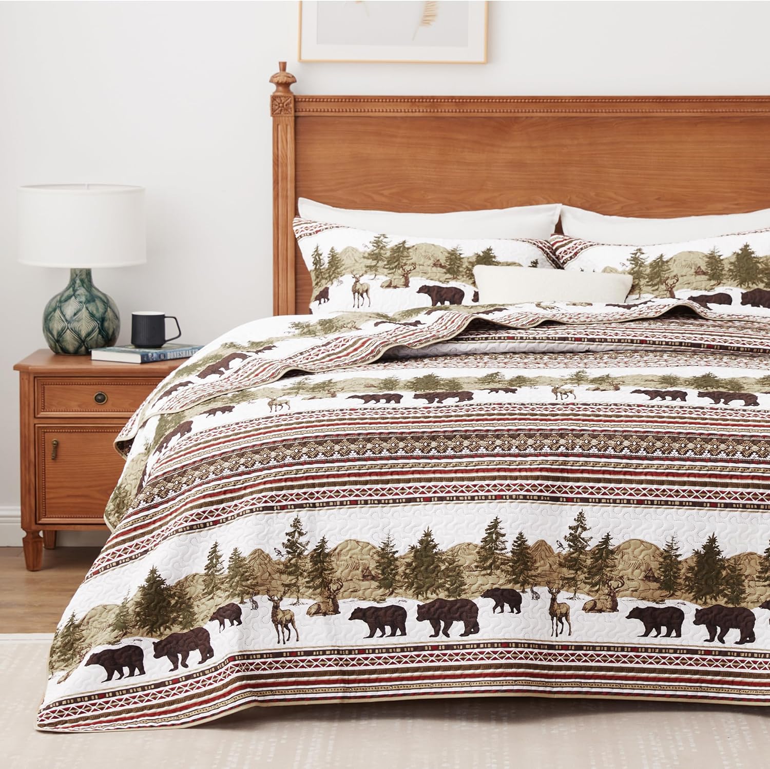 Cabin Forest Wildlife 3 Piece Bedspread Set – Maxtona
