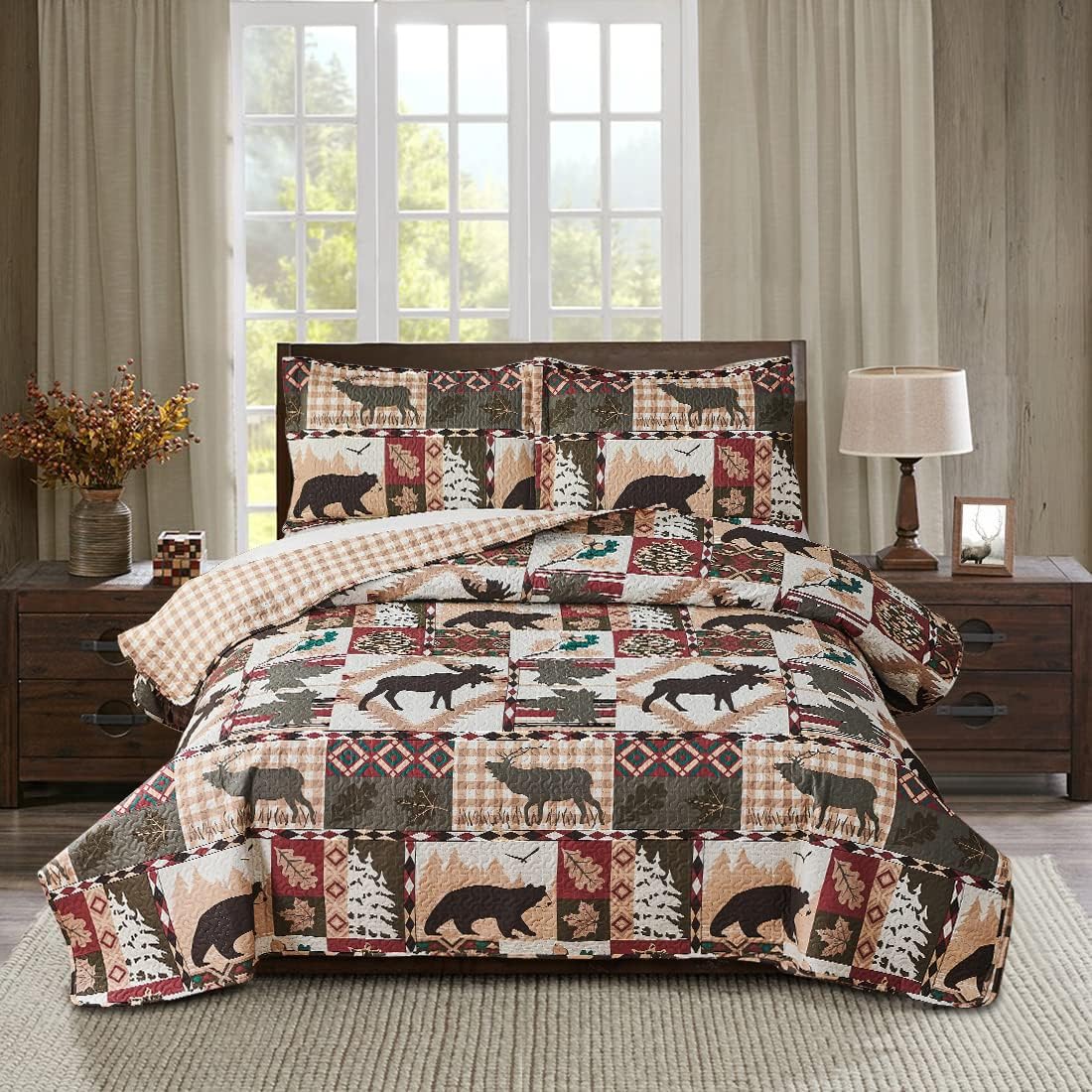 Country Moose & Bear Patchwork 3 Piece Bedding Quilt Set – Maxtona