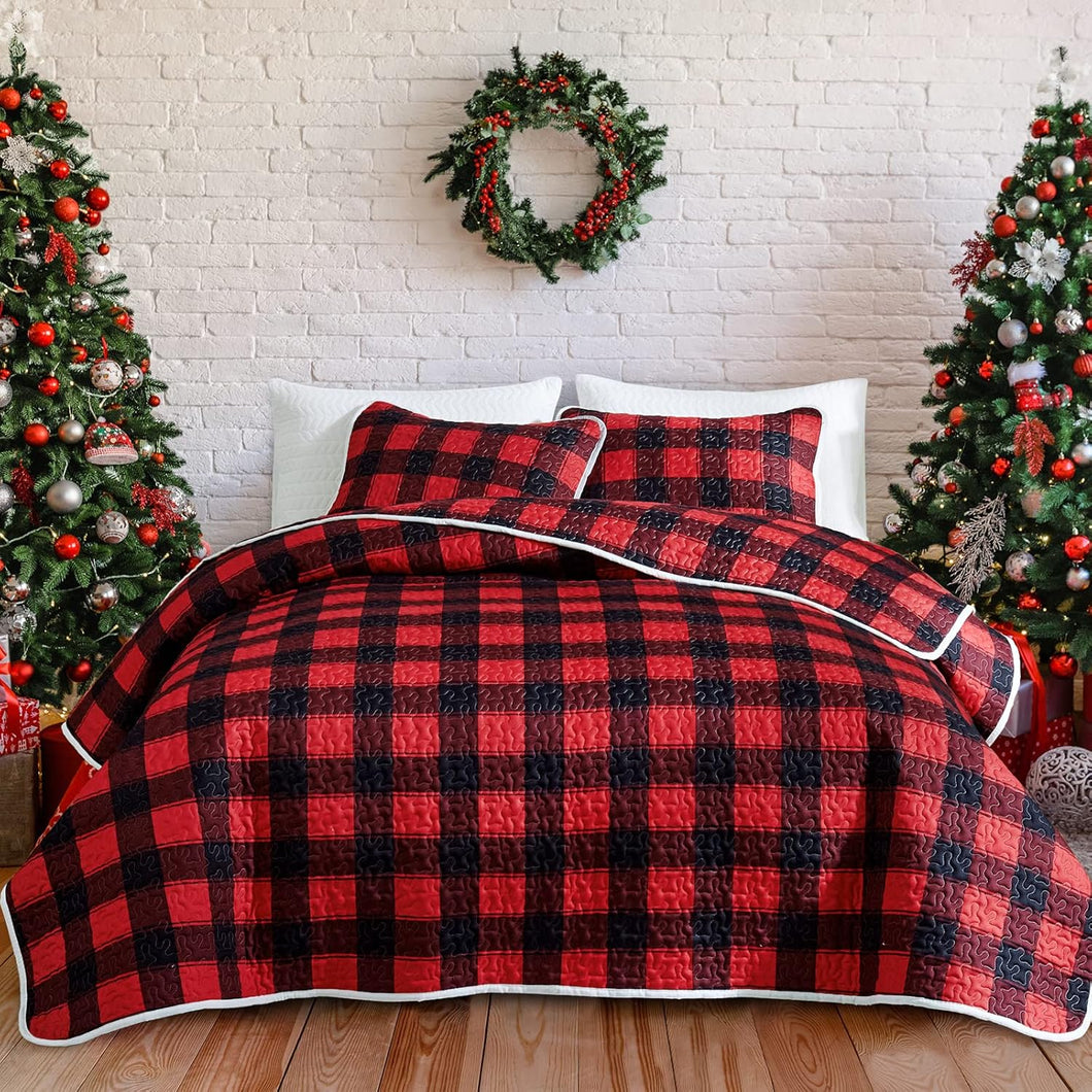 Red Plaid 3 Piece Bedding Quilt Set – Maxtona